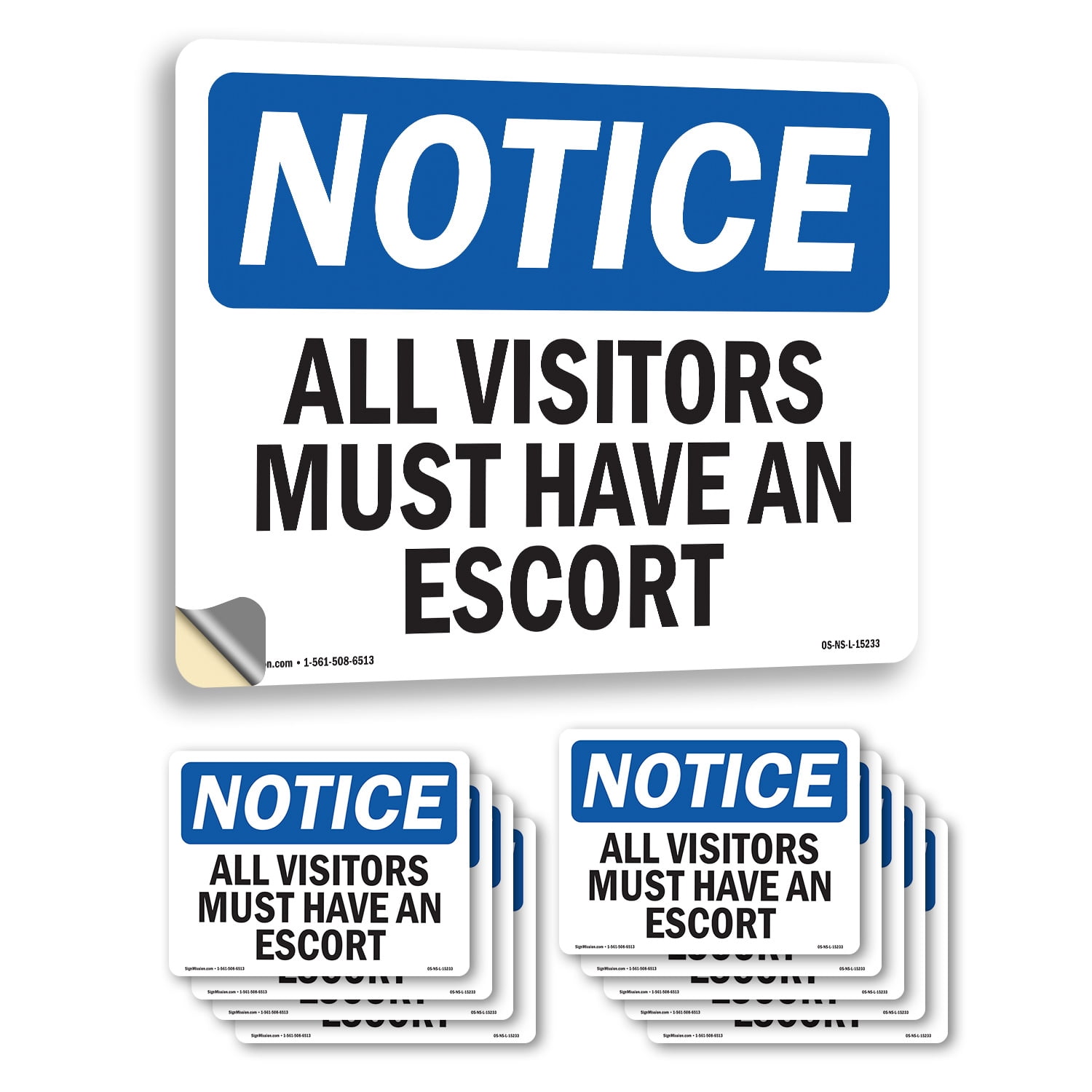 All Visitors Must Have An Escort OSHA Notice Vinyl Decal Label 18 Inch ...