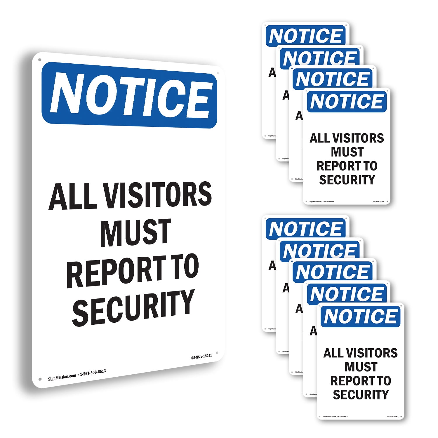 All Visitors Must Report To Security OSHA Notice Rigid Plastic Sign 24 ...
