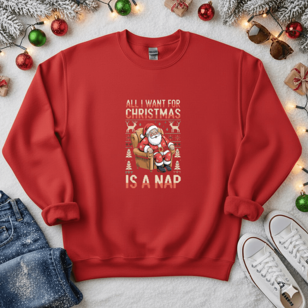 All Want Christmas Is Nap Ugly Sweater Napping Claus Graphic Sweatshirt ...