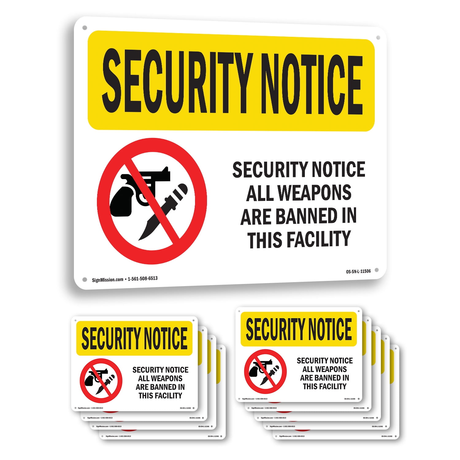 All Weapons Are Banned With Symbol OSHA Security Notice Rigid Plastic ...