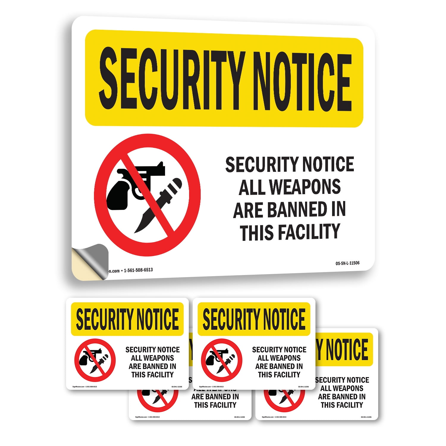 All Weapons Are Banned With Symbol OSHA Security Notice Vinyl Decal ...