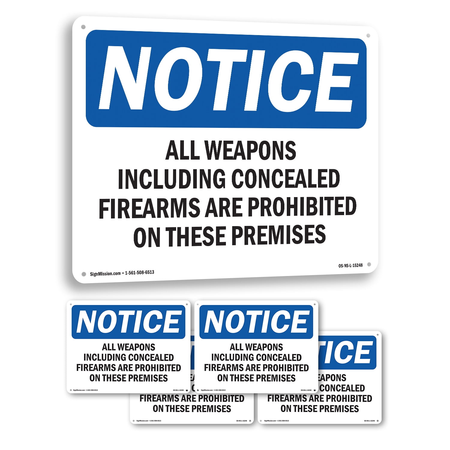 All Weapons Concealed Firearms Prohibited OSHA Notice Aluminum Sign 14 ...