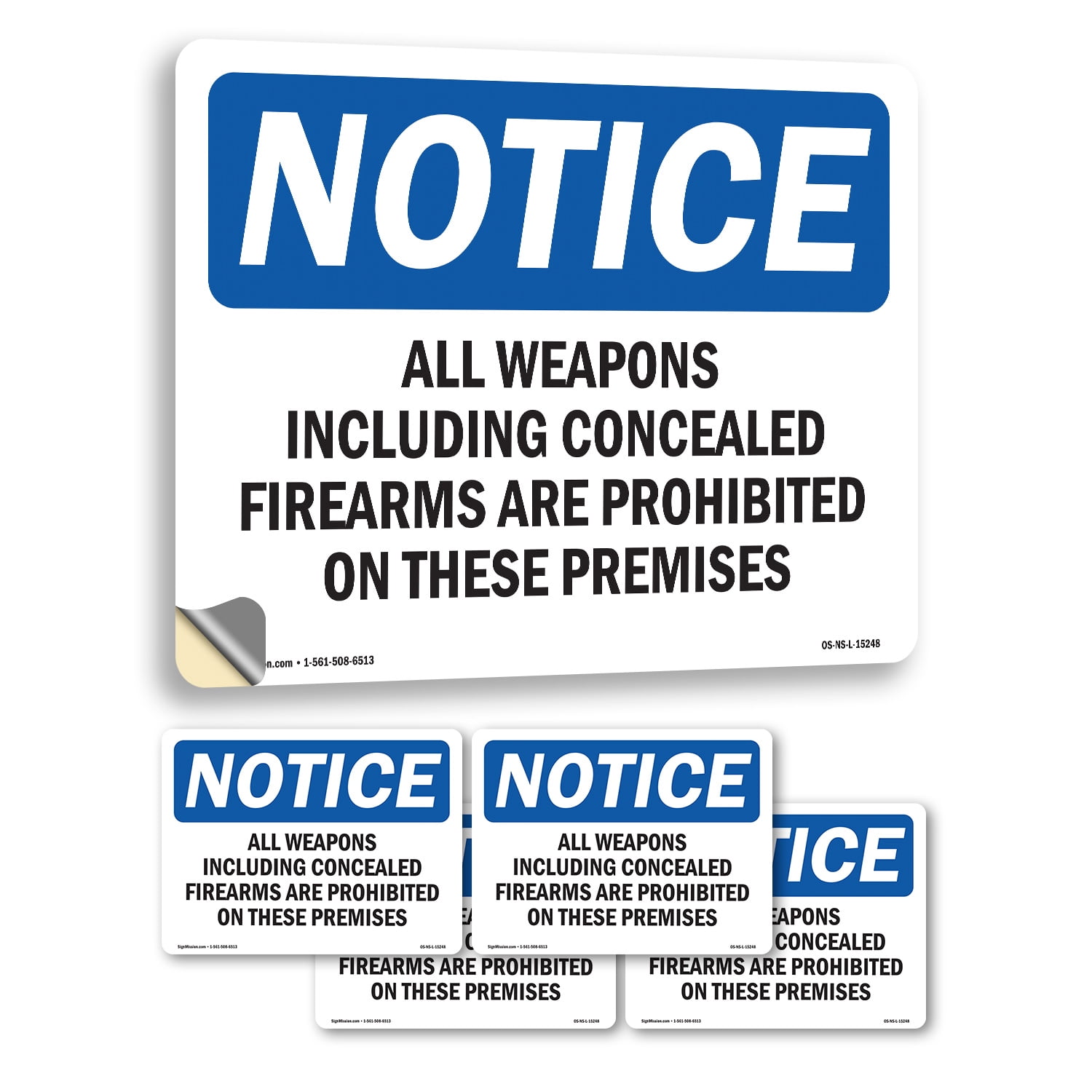 All Weapons Concealed Firearms Prohibited OSHA Notice Vinyl Decal Label ...