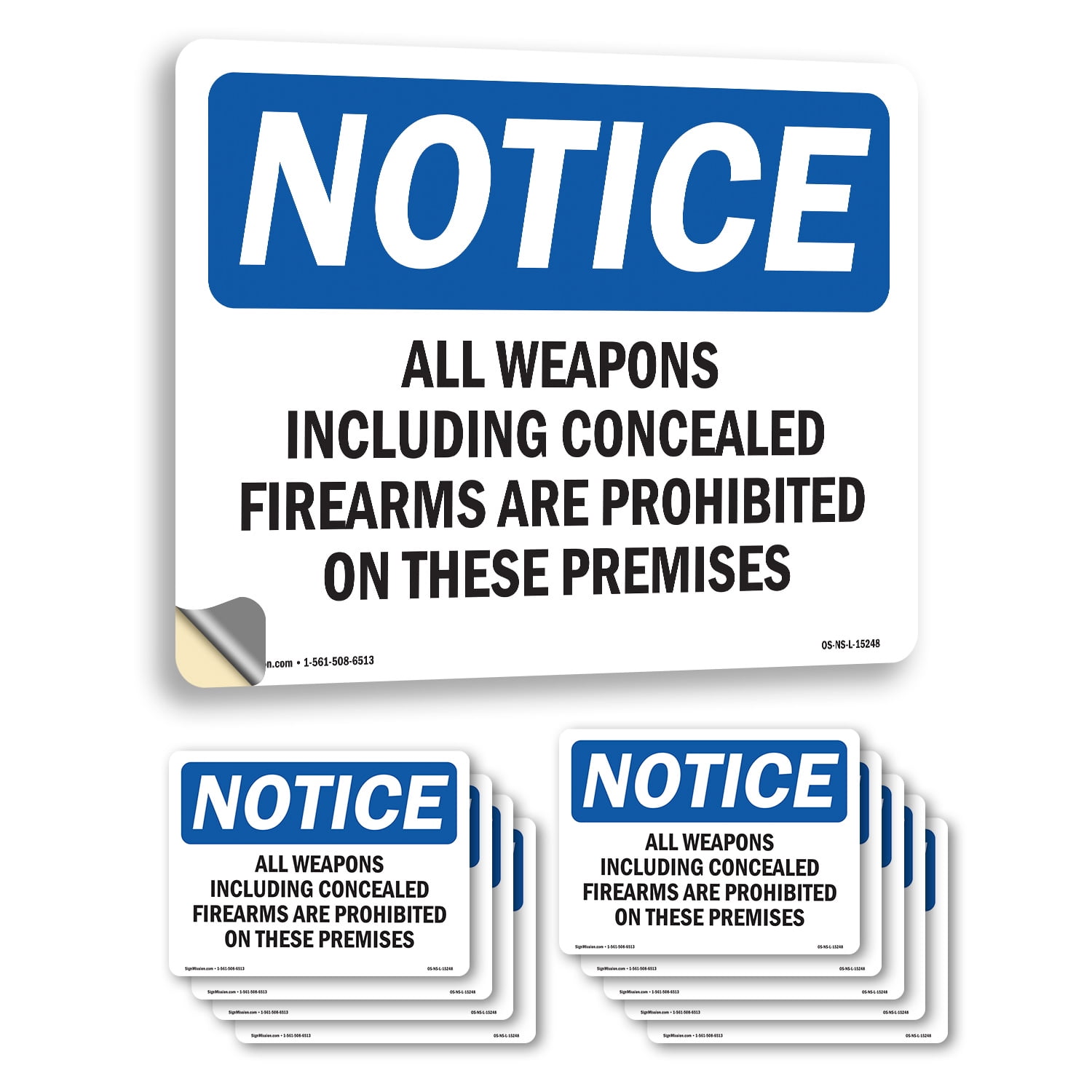 All Weapons Concealed Firearms Prohibited OSHA Notice Vinyl Decal Label ...