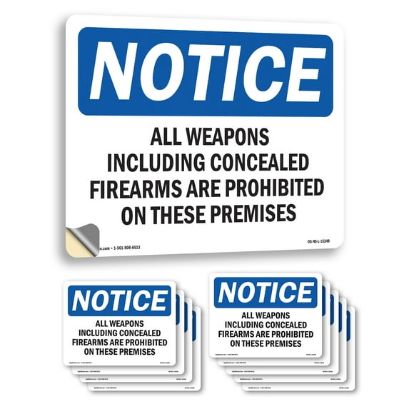 All Weapons Concealed Firearms Prohibited OSHA Notice Vinyl Decal Label ...