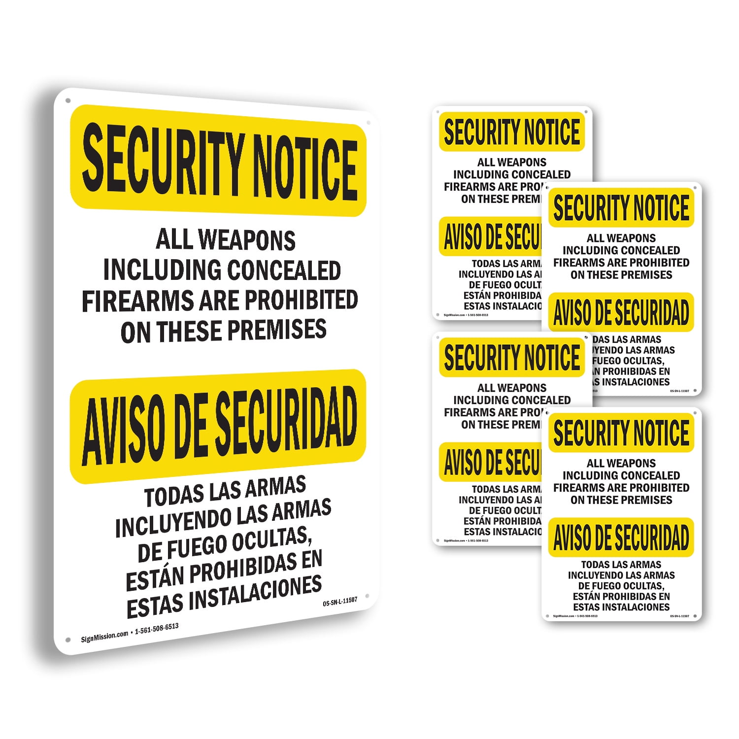 All Weapons Prohibited Bilingual OSHA Security Notice Rigid Plastic ...