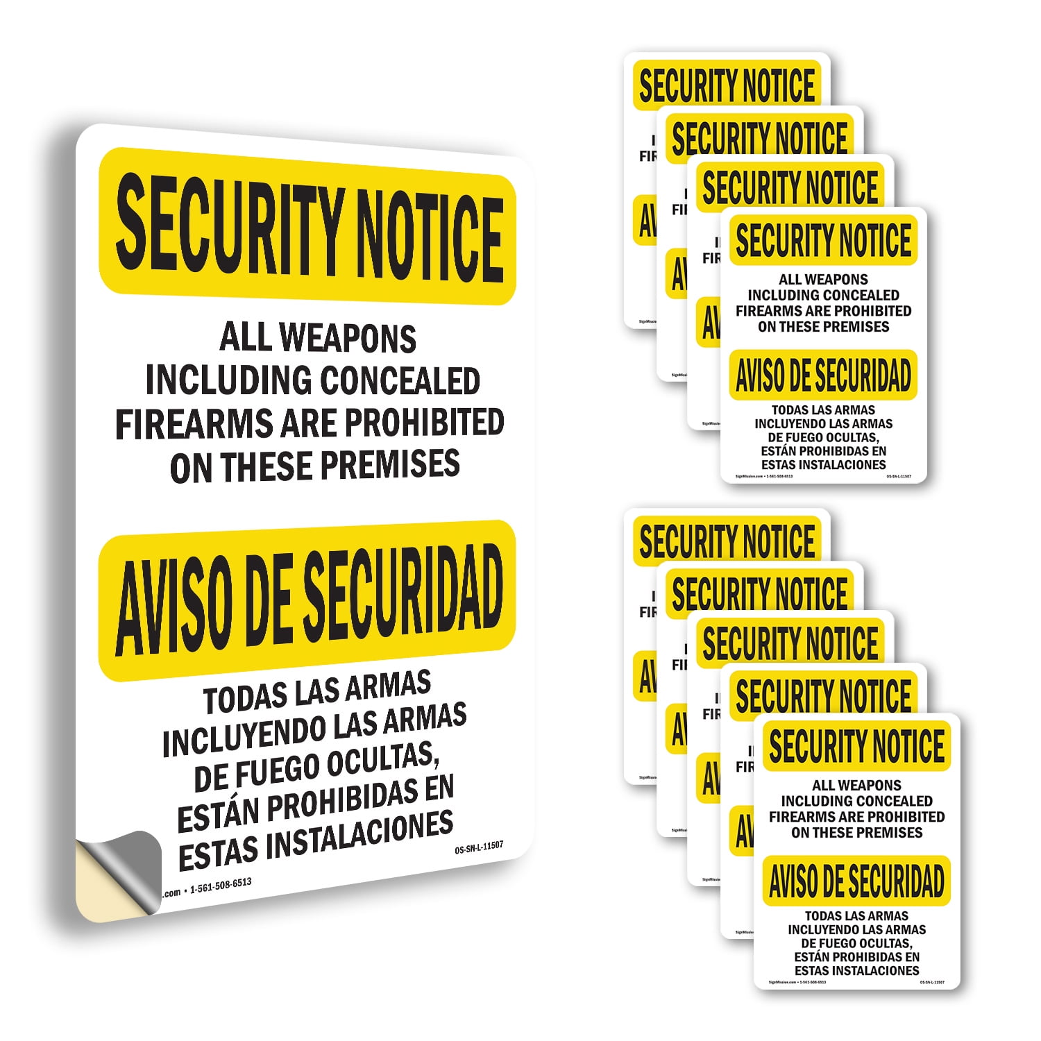 All Weapons Prohibited Bilingual OSHA Security Notice Vinyl Decal Label ...