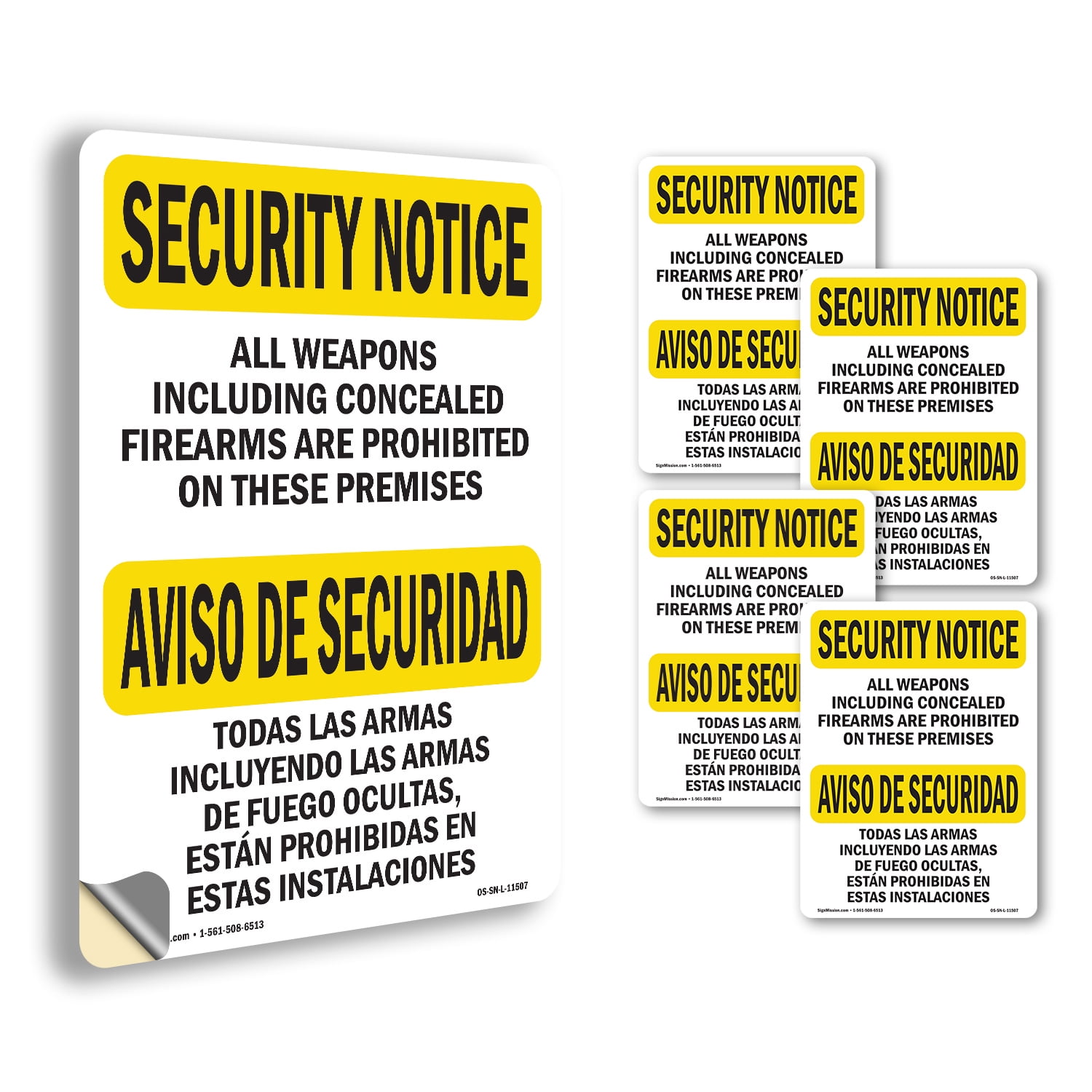 All Weapons Prohibited Bilingual OSHA Security Notice Vinyl Decal Label ...