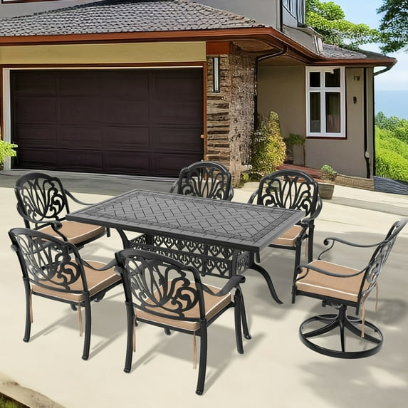 All-Weather 7-Piece Cast Aluminum Dining Set for Outdoor | UV-Resistant ...