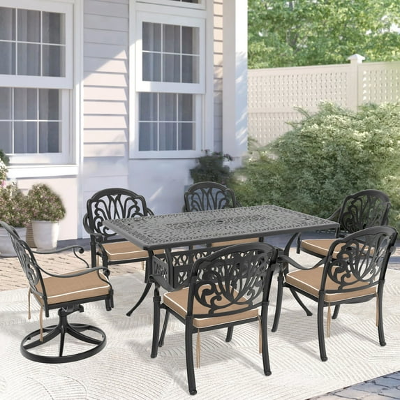 All-Weather 7-Piece Dining Set - Aluminum Frame, Rectangular Table, 6 ...