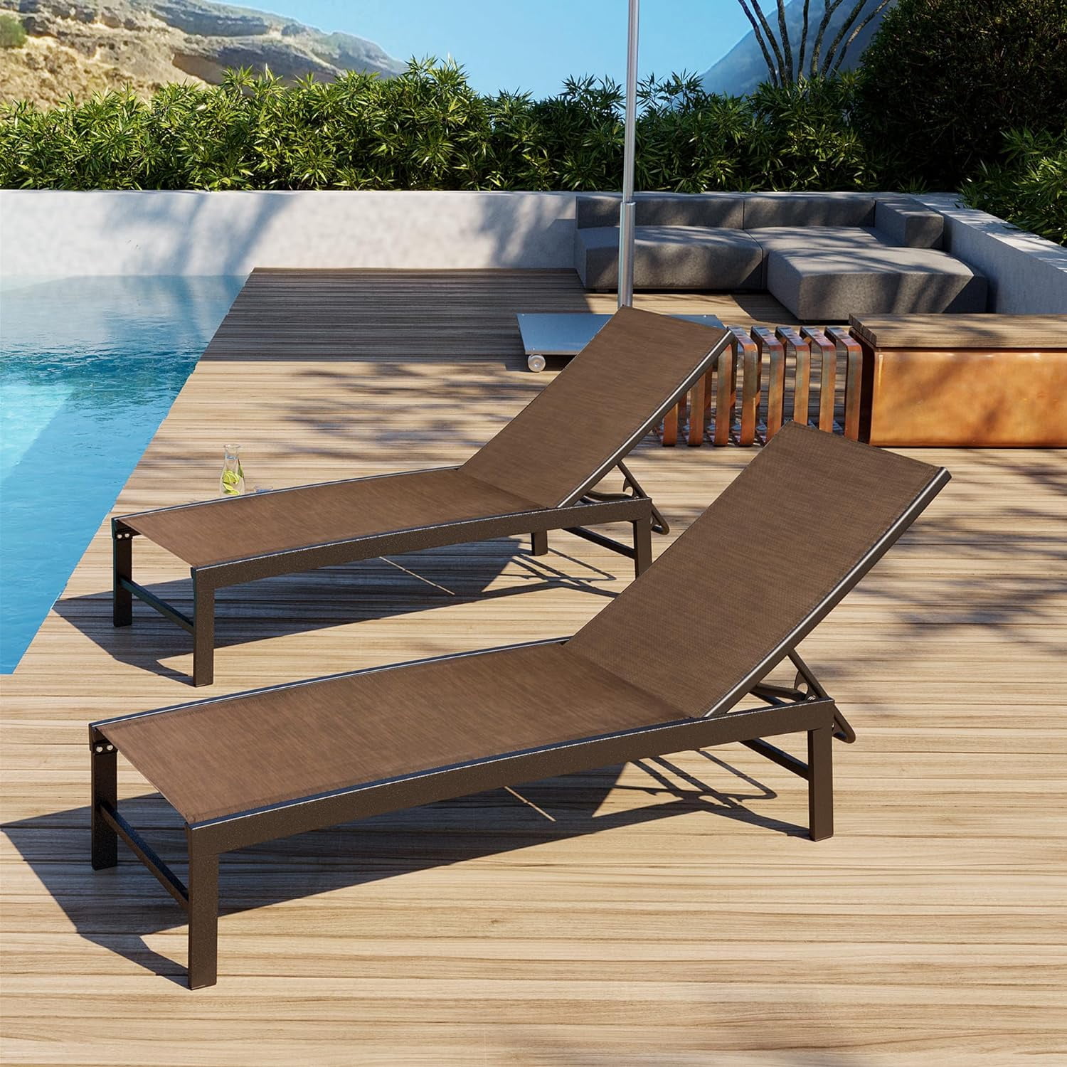 All Weather Aluminum Chaise Lounge - Adjustable Backrest, Lay Flat for ...