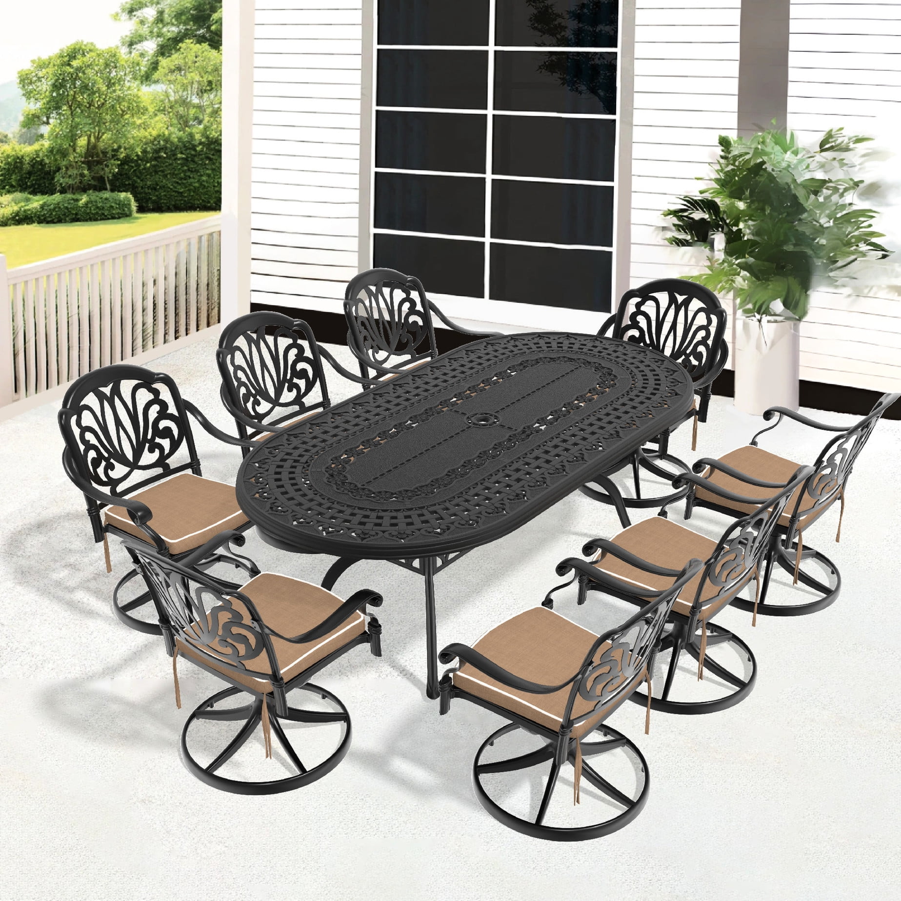 All-Weather Aluminum Dining Collection for 8 | 360 Degrees Swivel Base ...