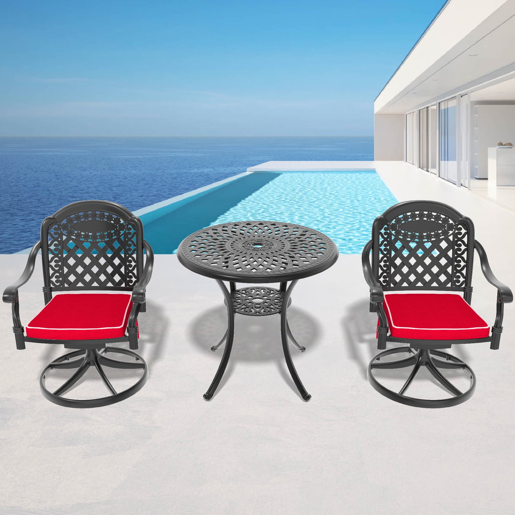 All-Weather Aluminum Dining Ensemble / 2 Swivel Chairs, Round Table ...