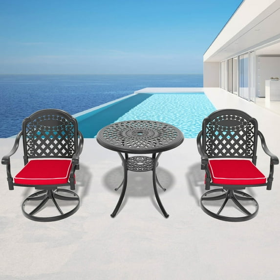 All-Weather Aluminum Dining Ensemble / 2 Swivel Chairs, Round Table ...
