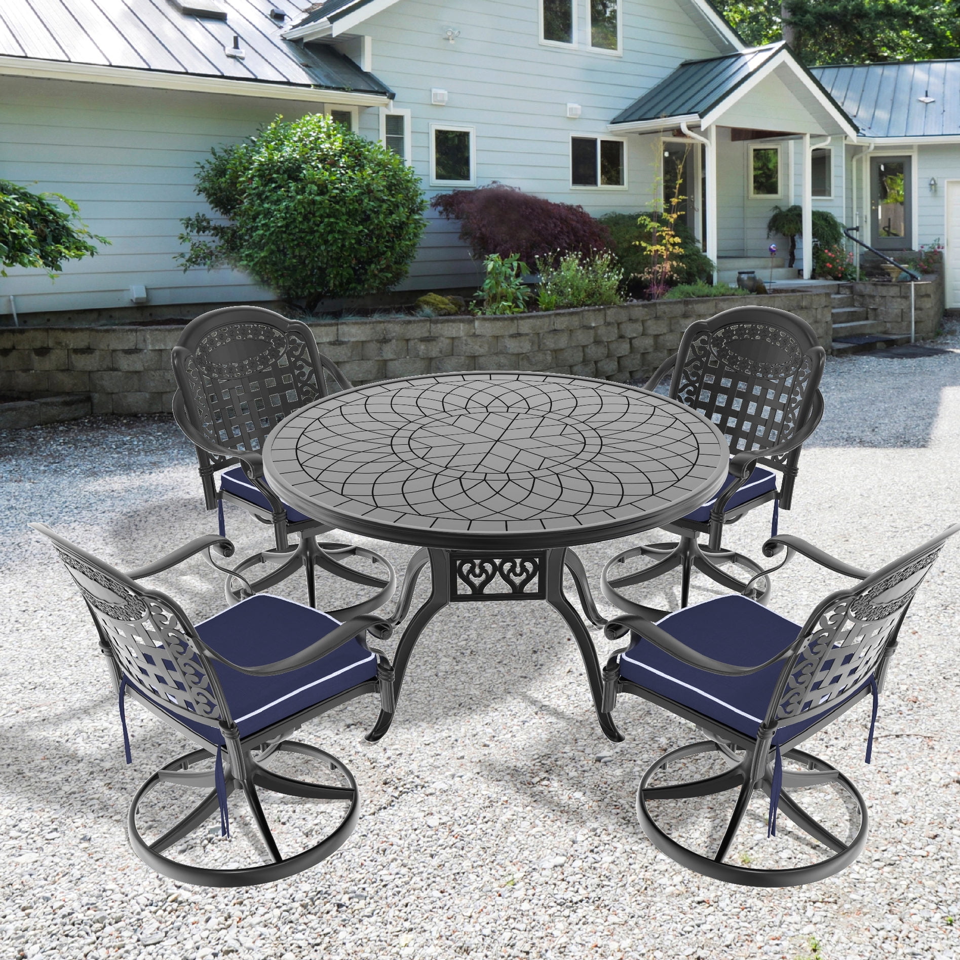 All-Weather Aluminum Dining Set with Swivel Chairs and Round Table ...