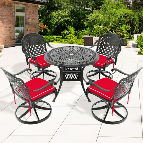 All-Weather Aluminum Dining Set for 4 | 4 Swivel Chairs, Round Table ...