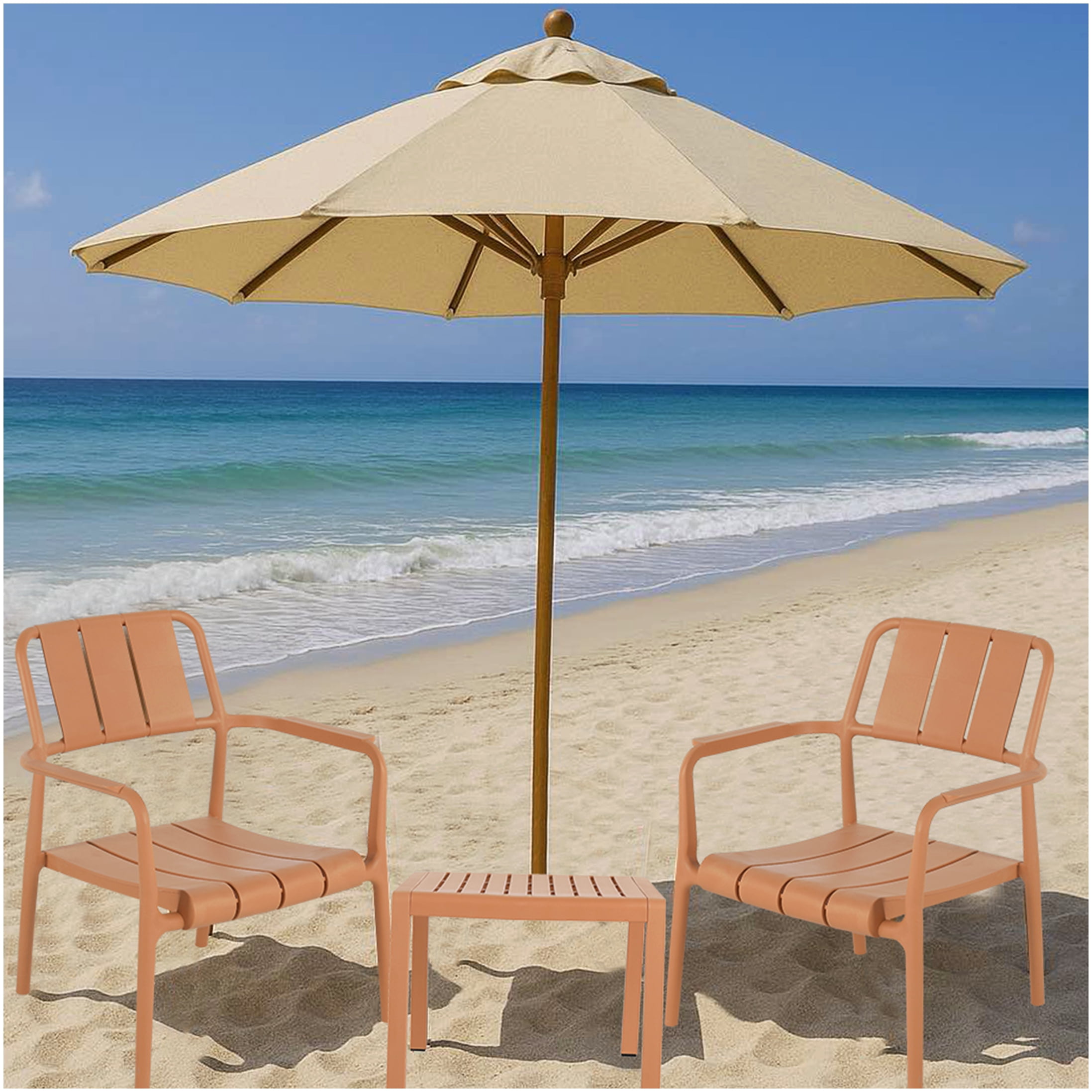 All-Weather Apricot Brown Patio Set with 2 Chairs and Table, Stackable ...