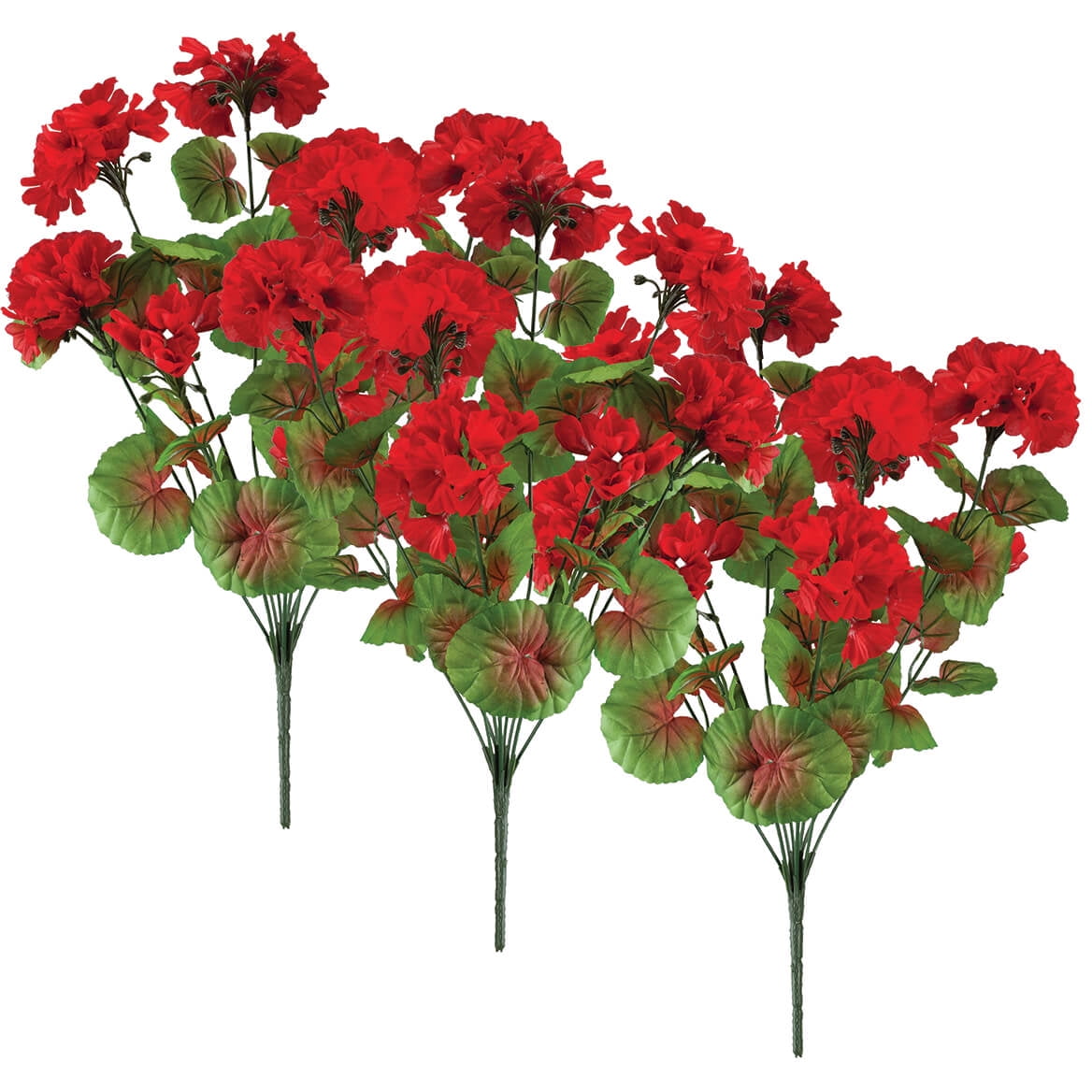 OakRidge Set of 3, 18'' All-Weather Fake Red Geranium Bush, Vibrant ...