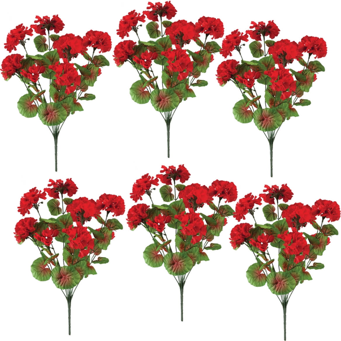 OakRidge Set of 6 All-Weather Faux Floral Red Geranium Bush, 18” H with ...