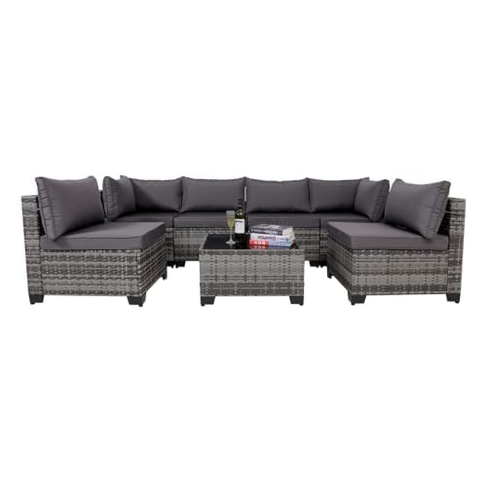 All-Weather Black Wicker Sofa Set - 7-Piece Patio Furniture with Dark ...