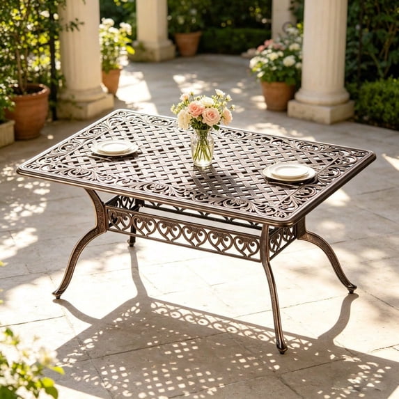 All-Weather Cast Aluminum Dining Table, E-Coating Rustproof Rust ...