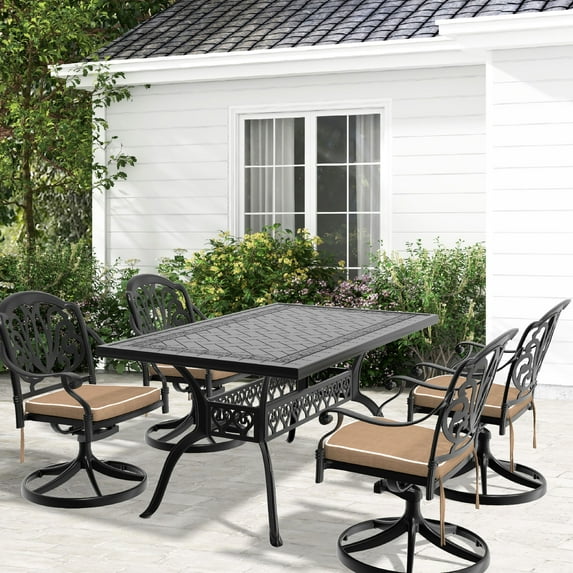 All-Weather Cast Aluminum Set - 4 Swivel Chairs, Rectangular Table ...