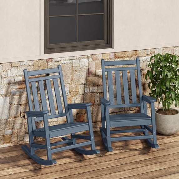 All-Weather HDPE Rocking Chair Set of 2 - High Back Porch Rockers for ...
