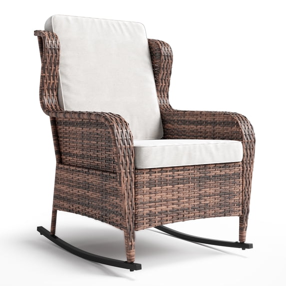 All-Weather PE Rattan Rocking Chair, High-Back Patio Rocker with Soft ...
