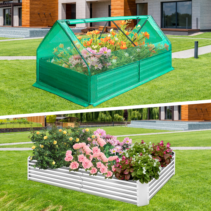 All-Weather Raised Garden Bed Kit, 72.8”x37.4” Galvanized Metal Planter ...