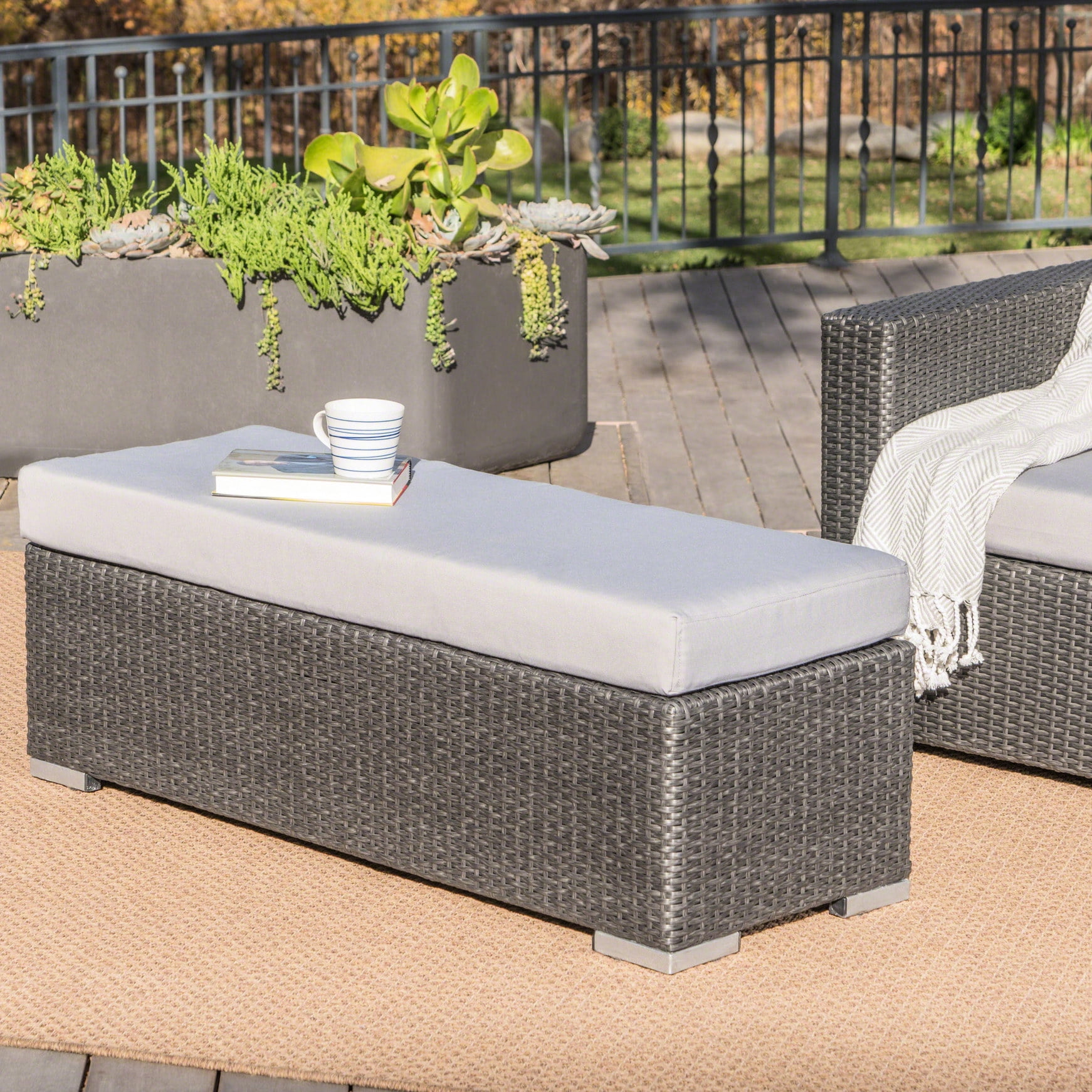 All - Weather Resin Wicker Bench - Put Feet Up and Unwind - Any Outdoor ...