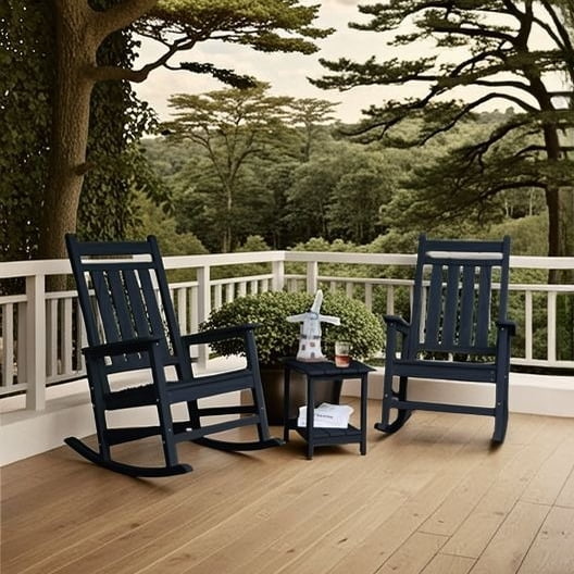 All Weather Rocking Chair Set with Side Table, 3-Piece Rocking Chair ...