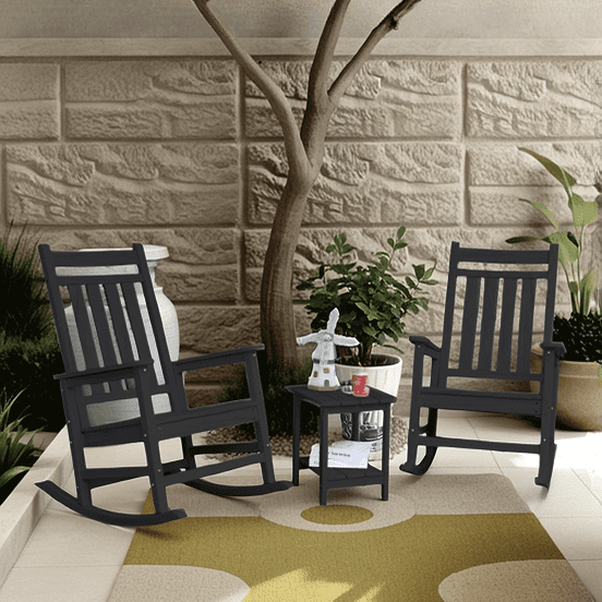 All Weather Rocking Chair Set with Side Table, 3-Piece Rocking Chair ...