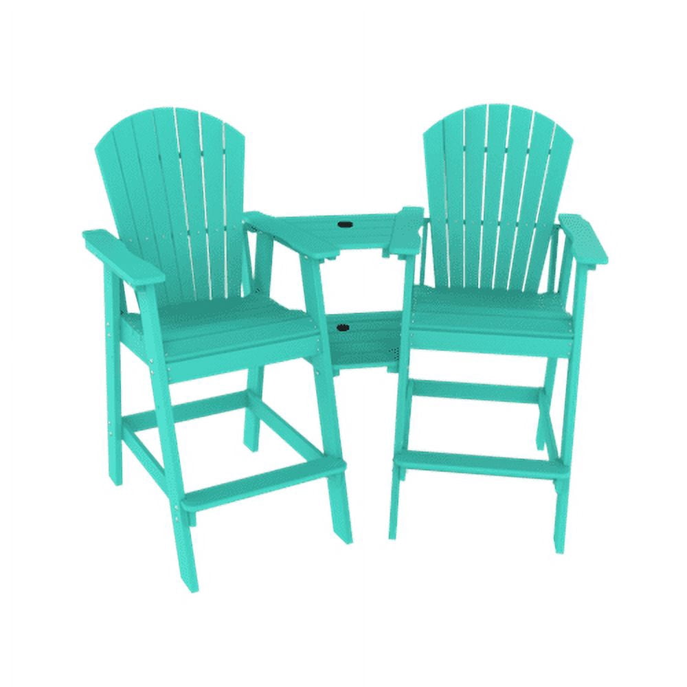 All-Weather Tall Adirondack Bar Stools w/ Connecting Table-HDPE, Teal ...