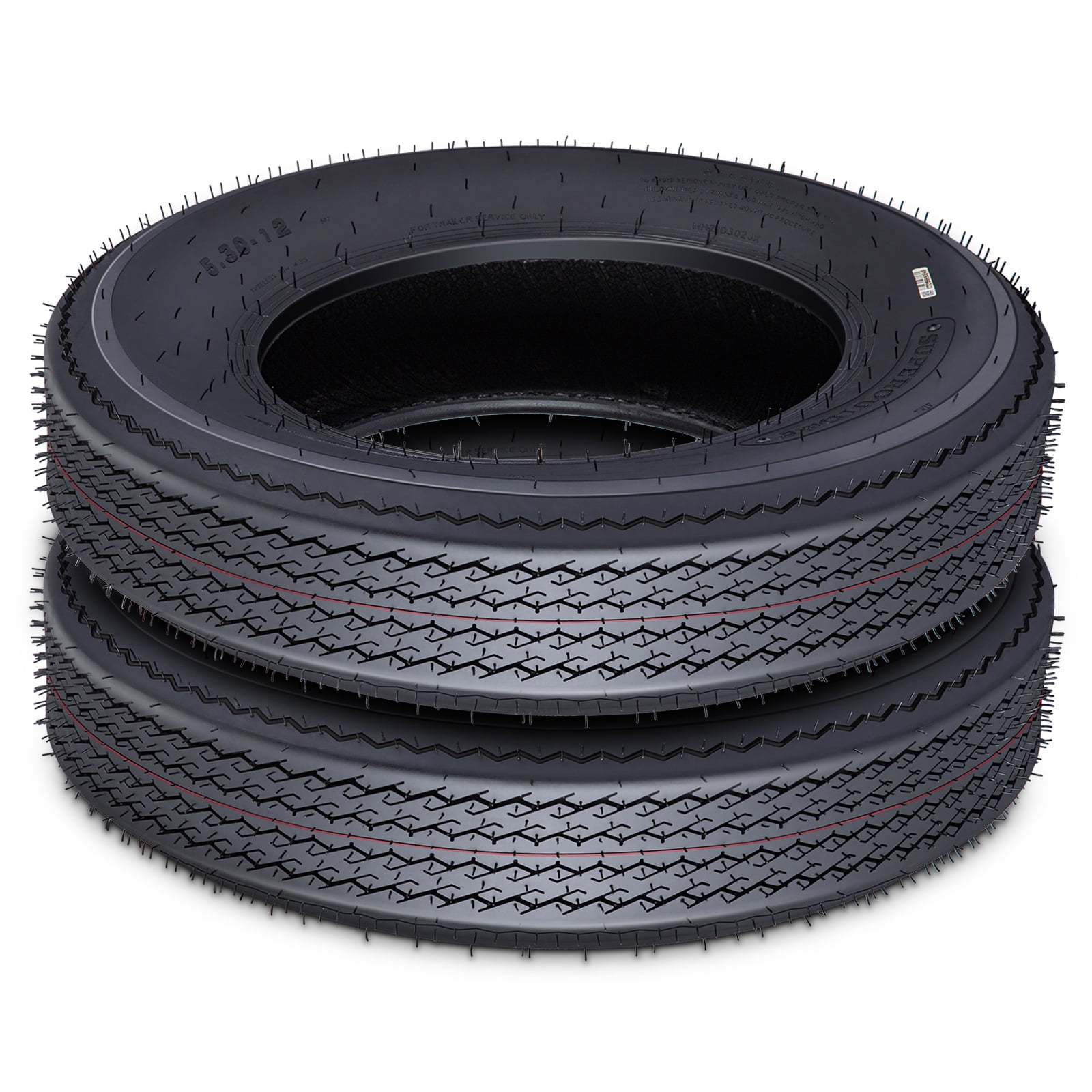 All-Weather Trailer Tires Set, 5.30-12 Size, 12-Inch Radial, 6PR Load ...