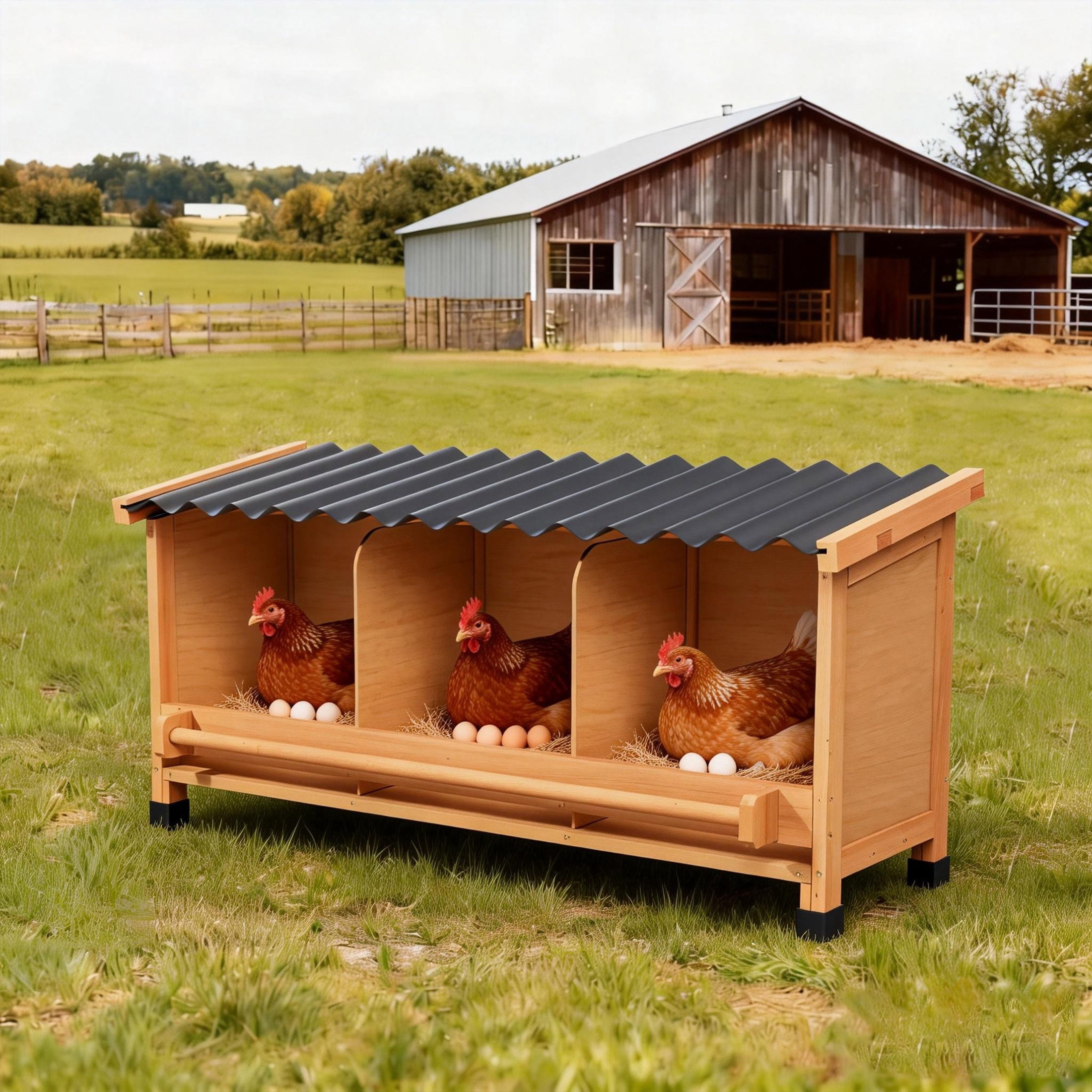 All-Weather Wooden Chicken Nesting Boxes with Entry Perch and Privacy ...