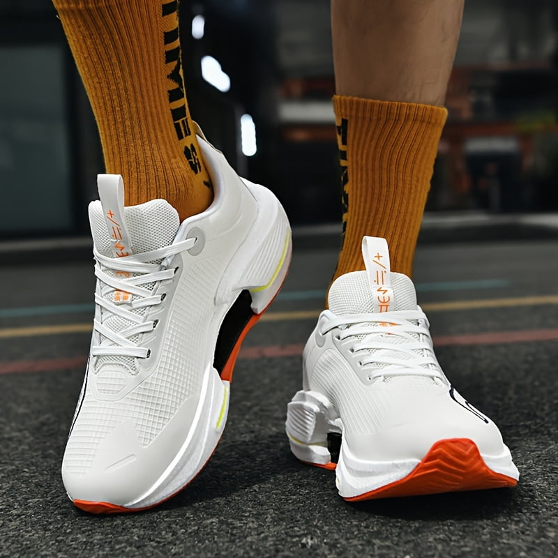 All-White Casual Shoes with Orange And Yellow Accents, Lightweight And ...