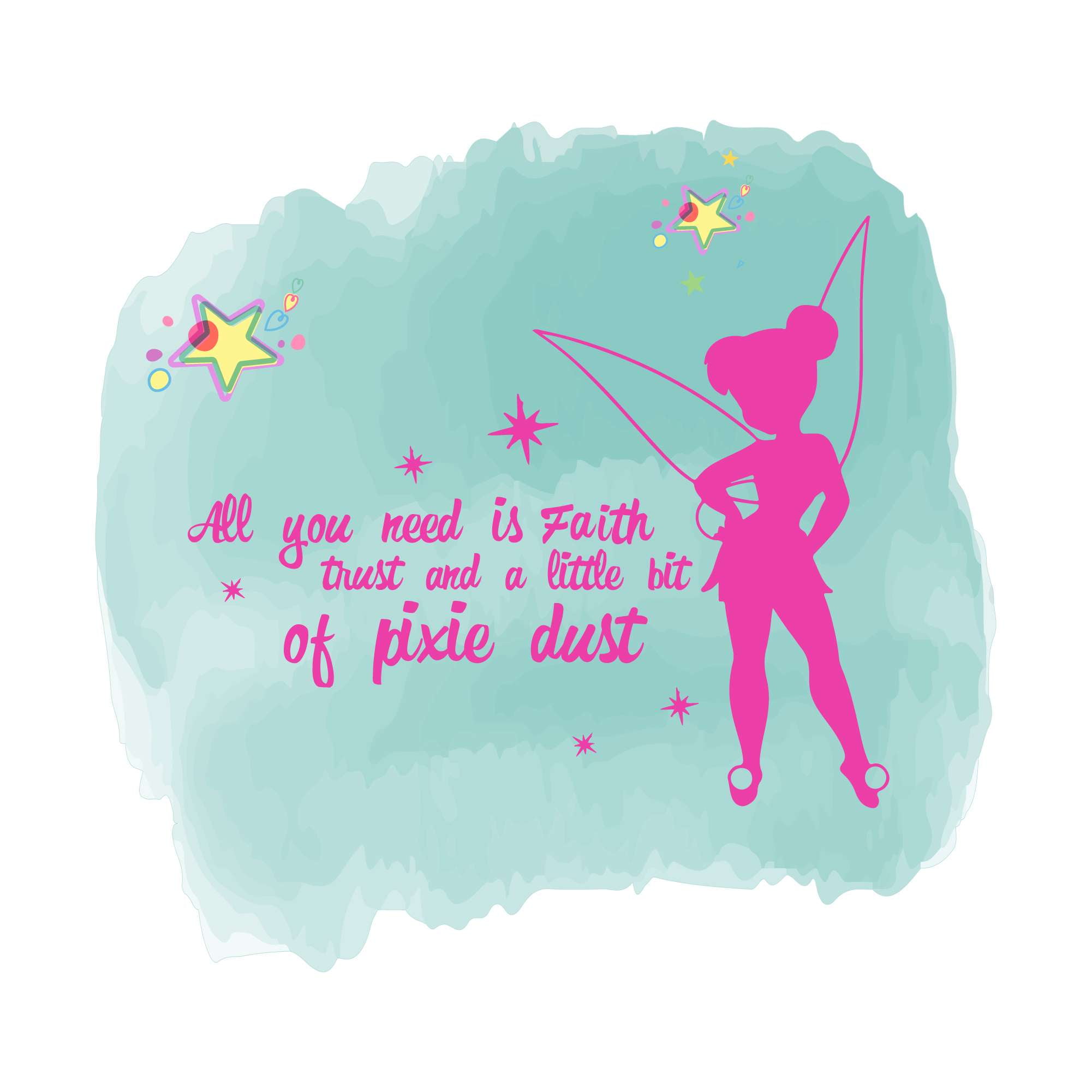 All You Need Is Faith Cute Pink Fairy Silhouette Quote Watercolor ...