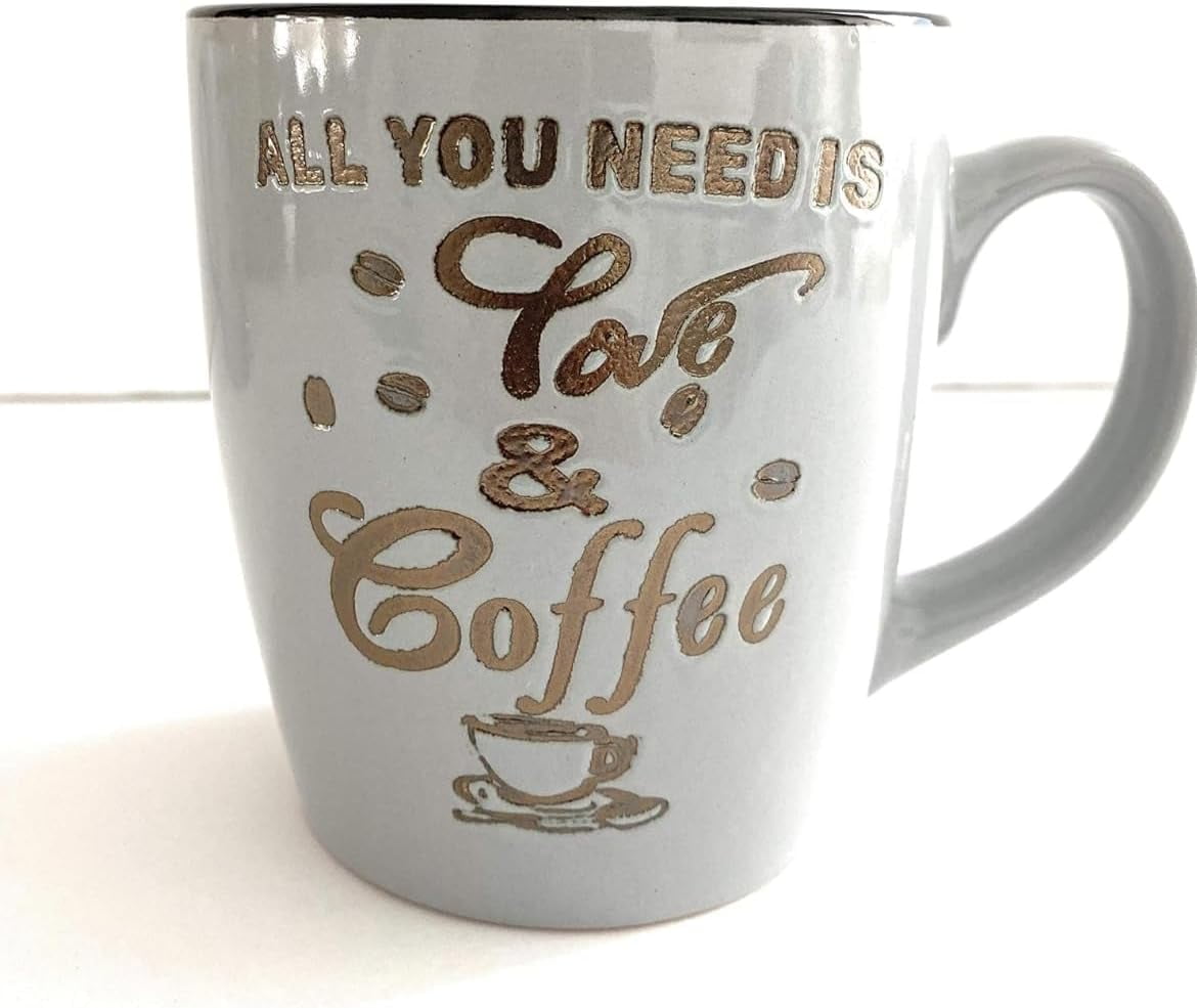 All You Need Is Love & Coffee – 14oz Glazed Metallic Gray Ceramic Mug ...