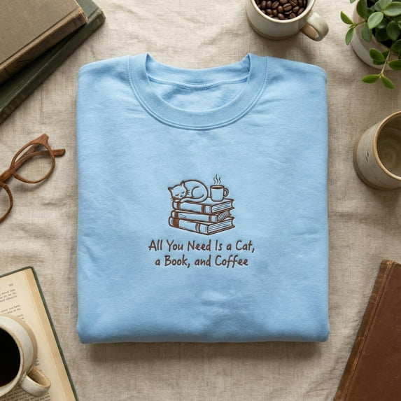 All You Need Is a Cat a Book and Coffee Embroidered Sweatshirt ...