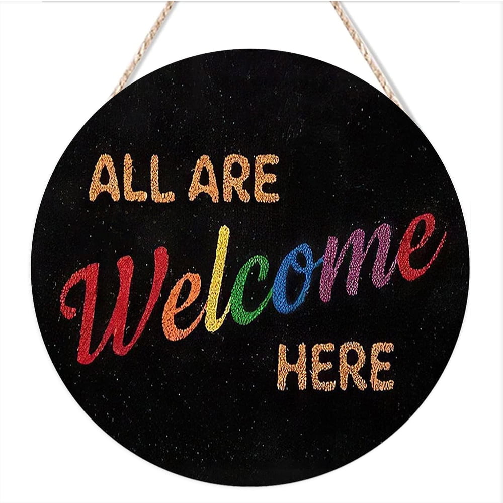 All are Welcome Here Rustic Round Hanging Wood Sign Door Sign Exterior ...