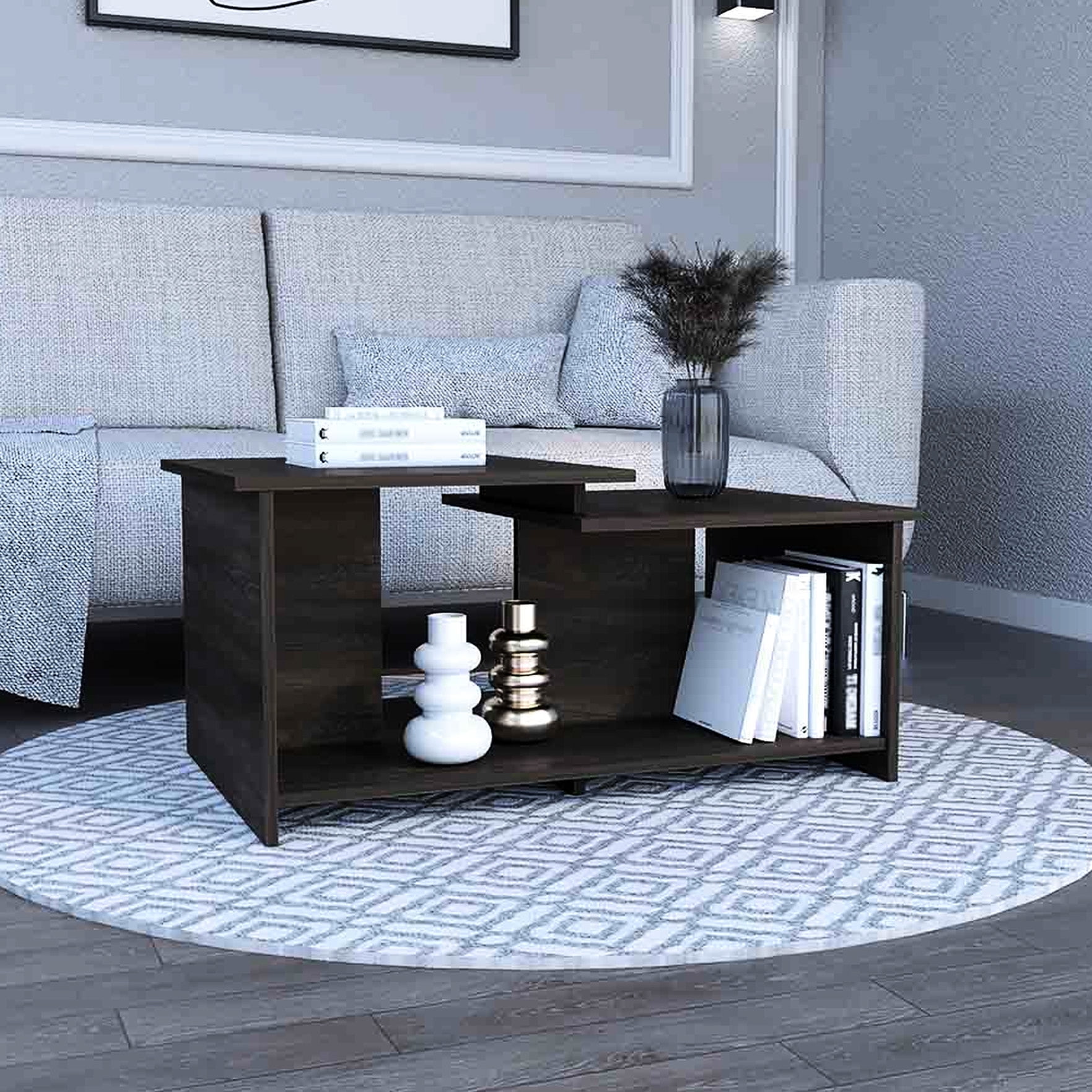 Modern Rectangular Coffee Table with Open Shelf for Display in Living ...