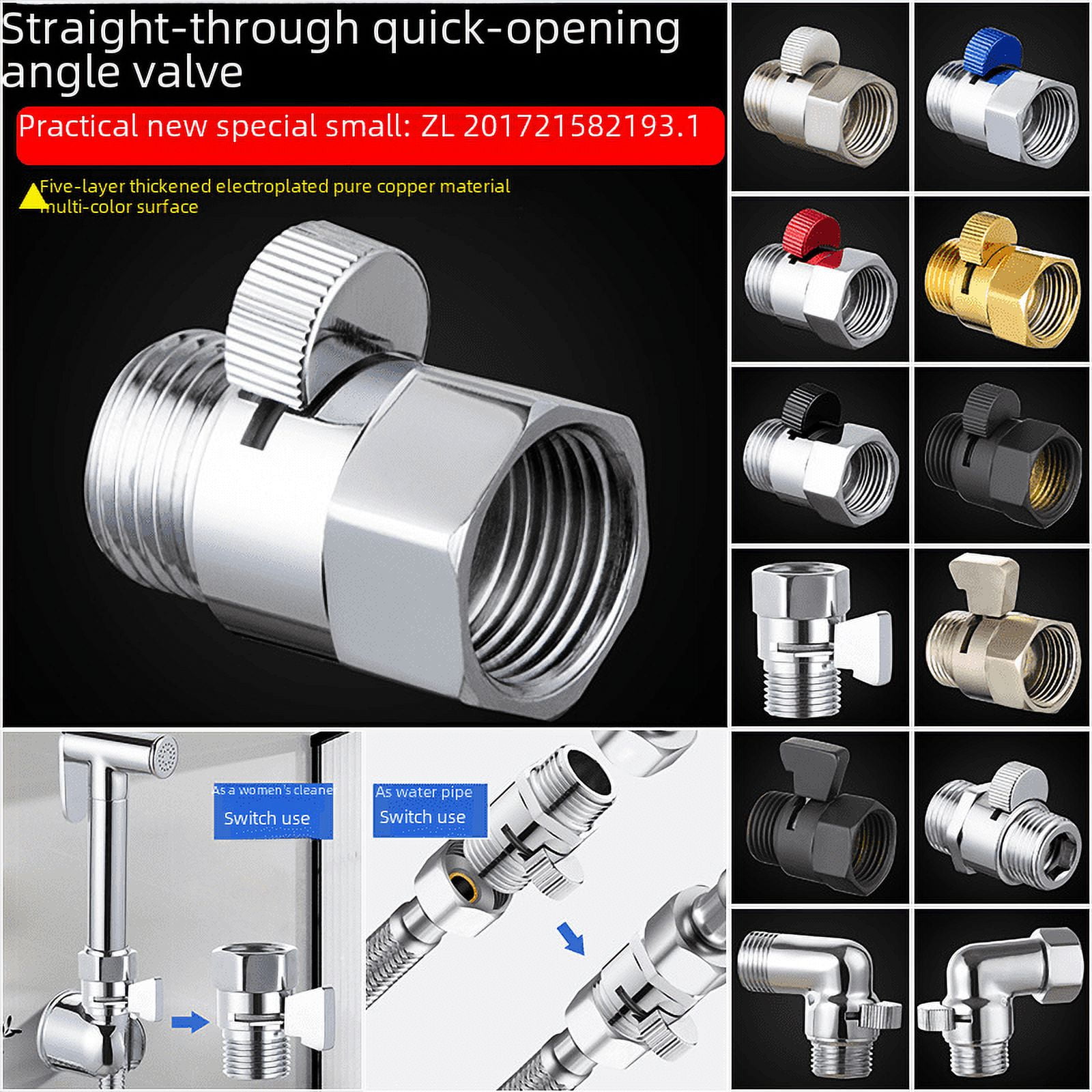 All copper 4 points large flow angle valve toilet spray gun quick ...