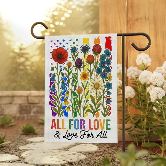 All for Love Garden Flag, Colorful Floral Outdoor Banner, Inclusive ...