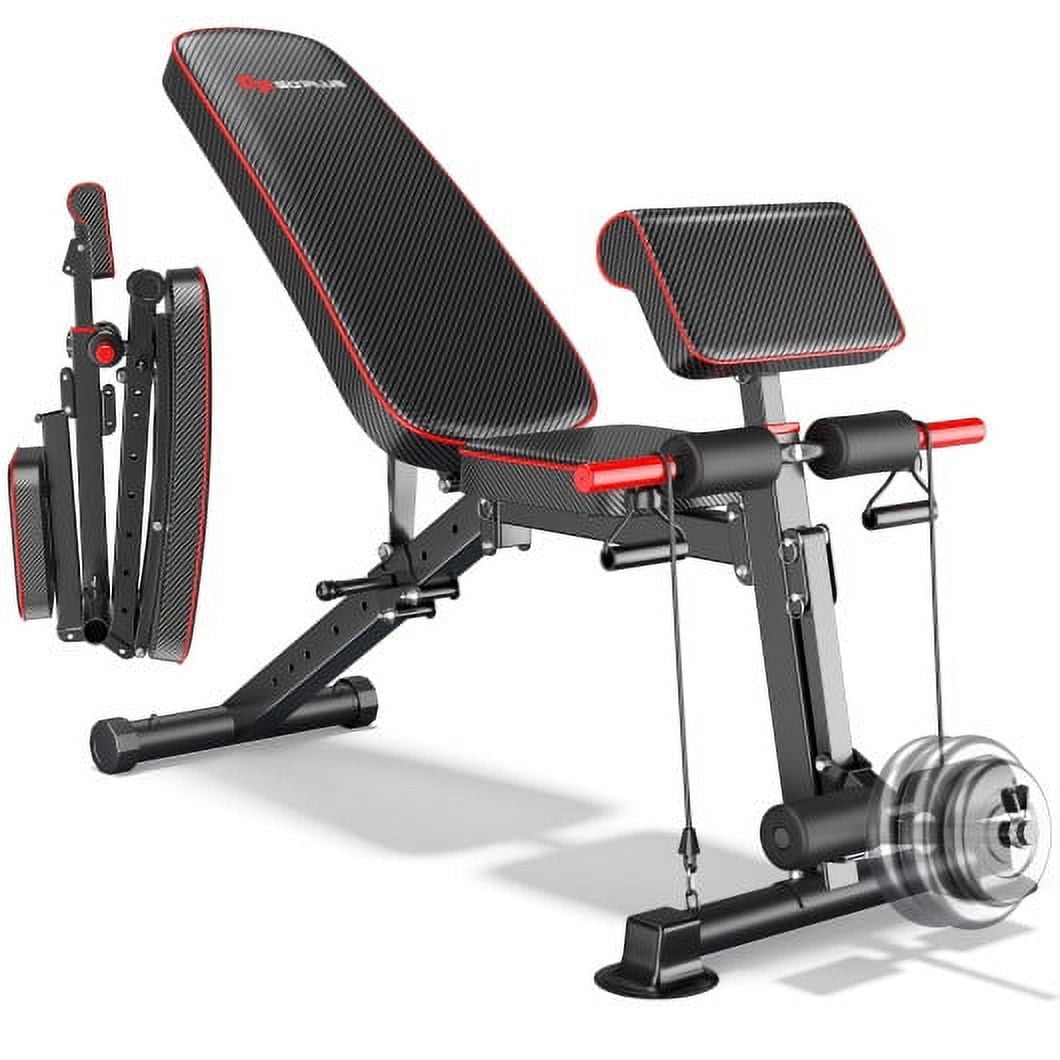 All-in-1 Adjustable Weight Folding Workout Bench with Elastic Cable ...