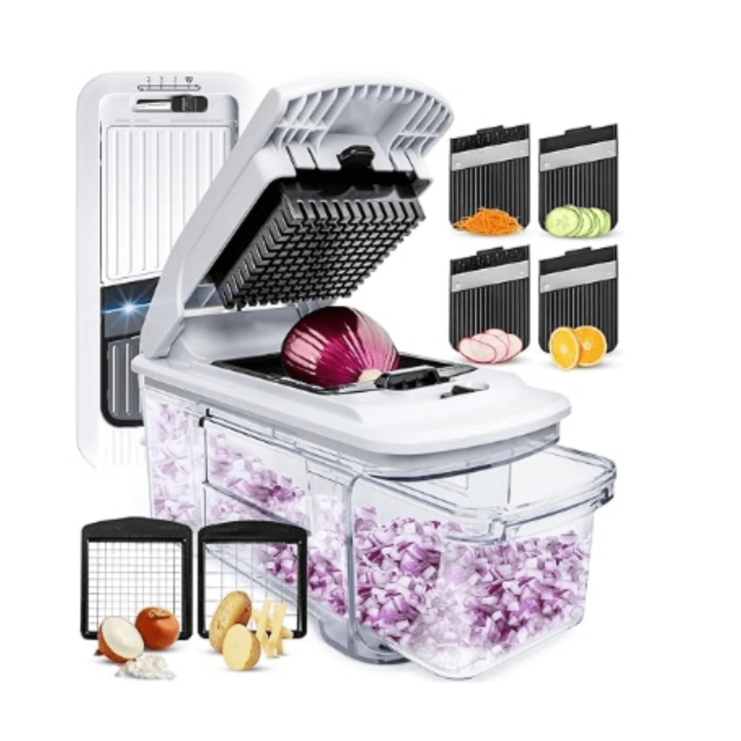 All-in-1 Vegetable Chopper, Slicer & Cheese Grater - French Fry Cutter ...