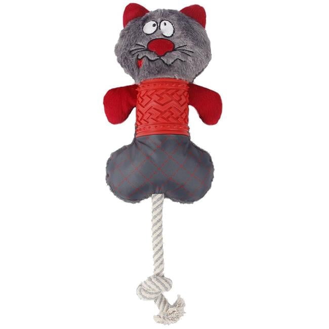 All-in-Fun Nylon & Rope Squeaking Rubber Rope & Plush Dog Toy, Red ...