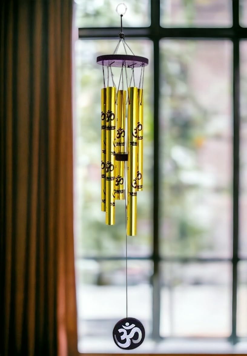 All in ONE Warehouse Feng Shui Metal Wind Chime with Om Print 5 Pipes ...
