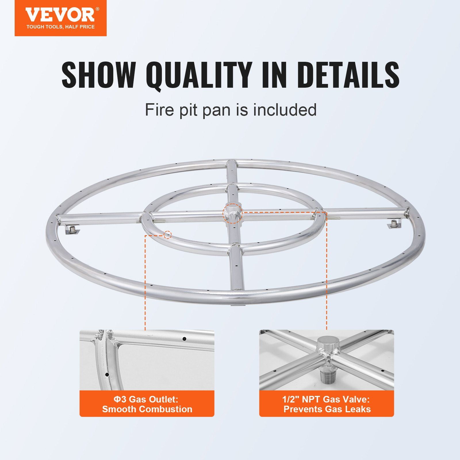 All-in-One 24 Inch Fire Pit Tray and Burner, 92,000 BTU Stainless Steel ...
