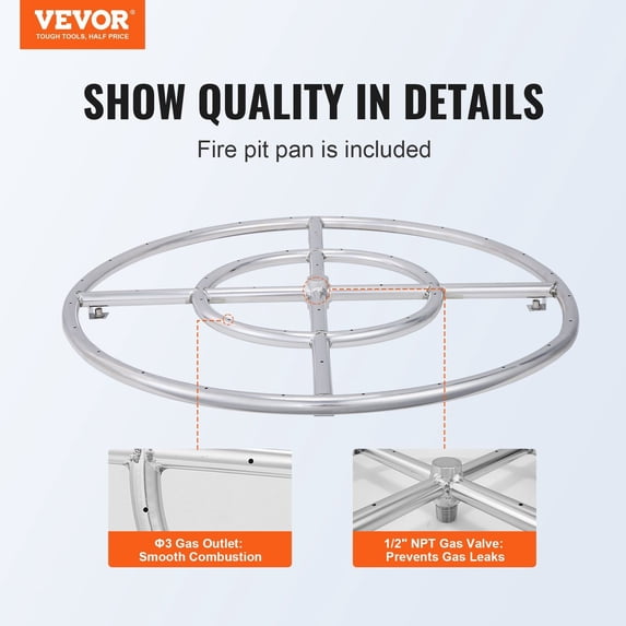 All-in-One 24 Inch Fire Pit Tray and Burner, 92,000 BTU Stainless Steel ...