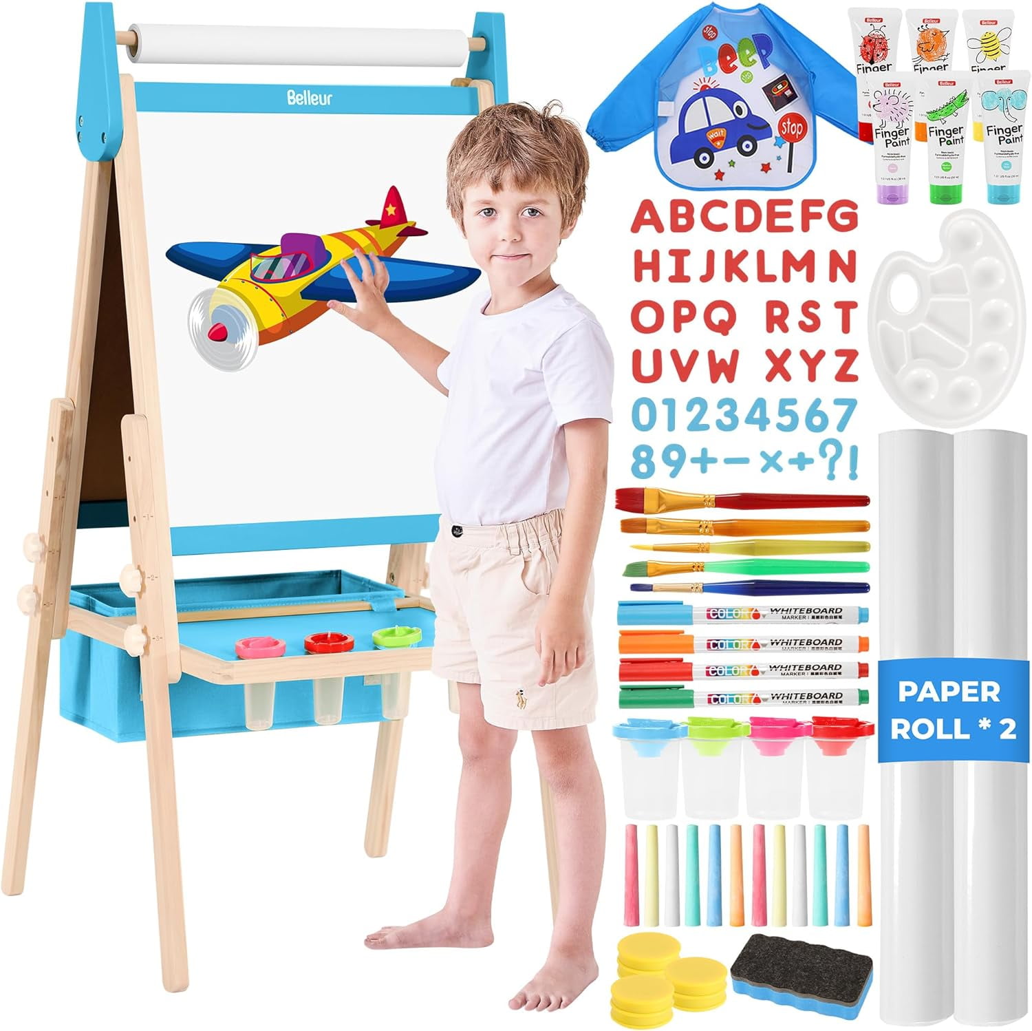 All-in-One Art Easel for Kids with 2 Paper Rolls & Deluxe Accessories ...